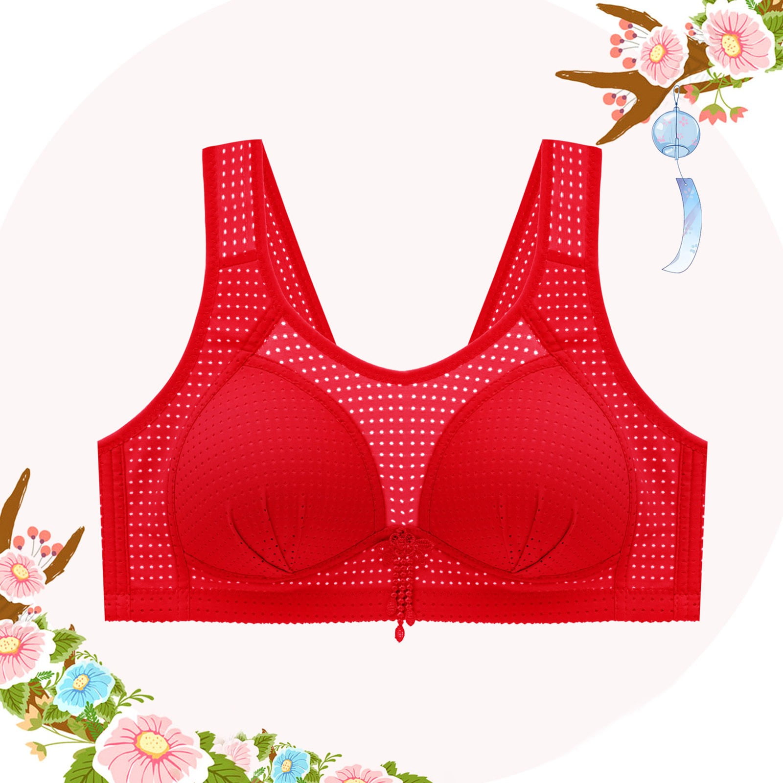 Aobny Red Supportive Bras for Women's Nylon No Wire Underwear Full ...