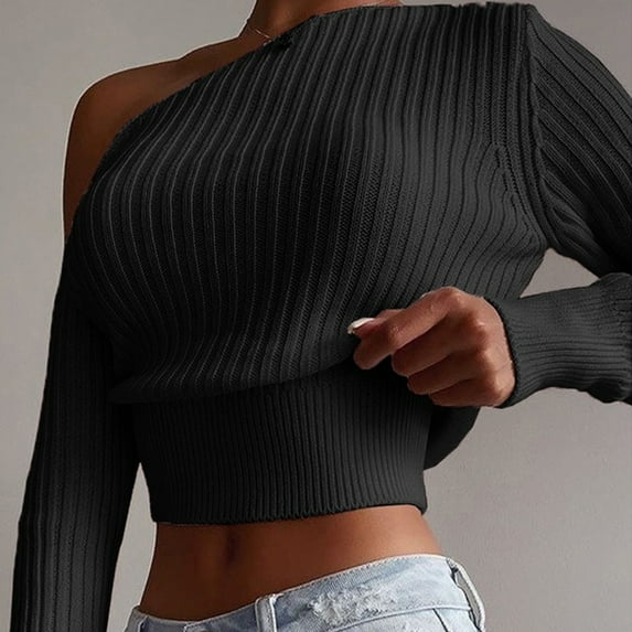 Aobny Ribbed Ladies Tops and Blouses One Shoulder Womens T Shirt Crop ...