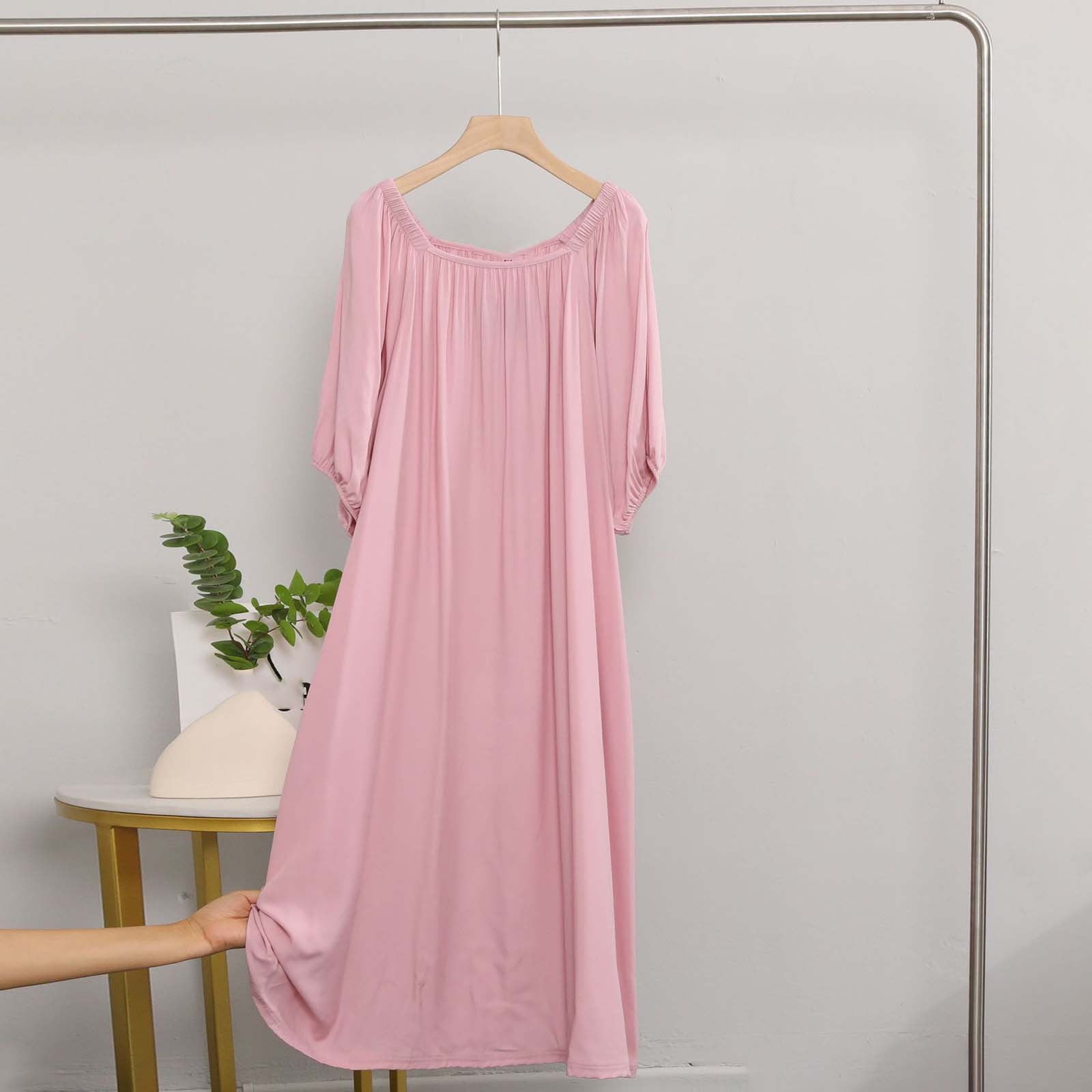 Aobny Short Sleeve Night Gown Mumu Modal Womens Sleep Dresses Plain ...
