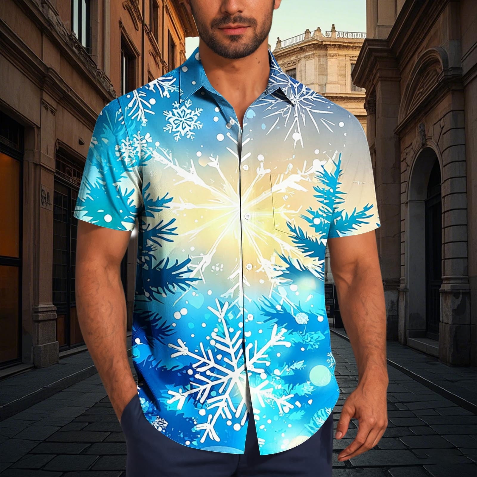 Aobny Short Sleeve Running Shirts for Men Christmas Oversized Collared ...
