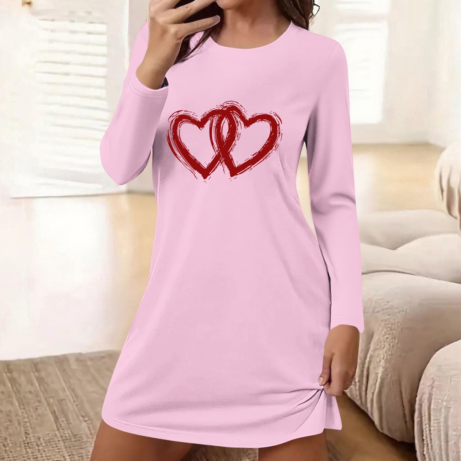 Aobny Sleep Dress Lightweight Valentine's Women Short Night Gown Crew ...