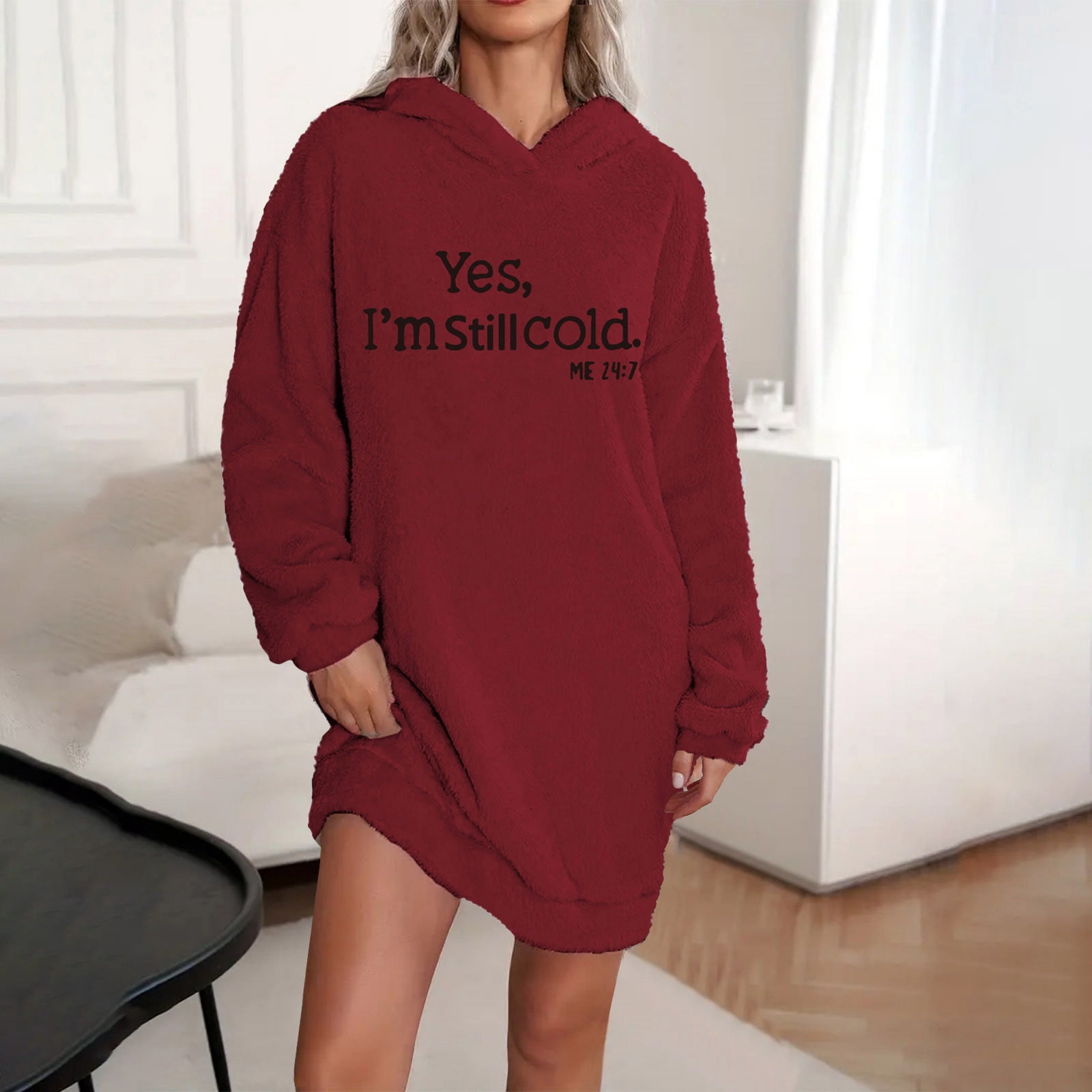 Aobny Sleep Nightgowns for Women's Letter Flannel Red Sleepshirts Long ...