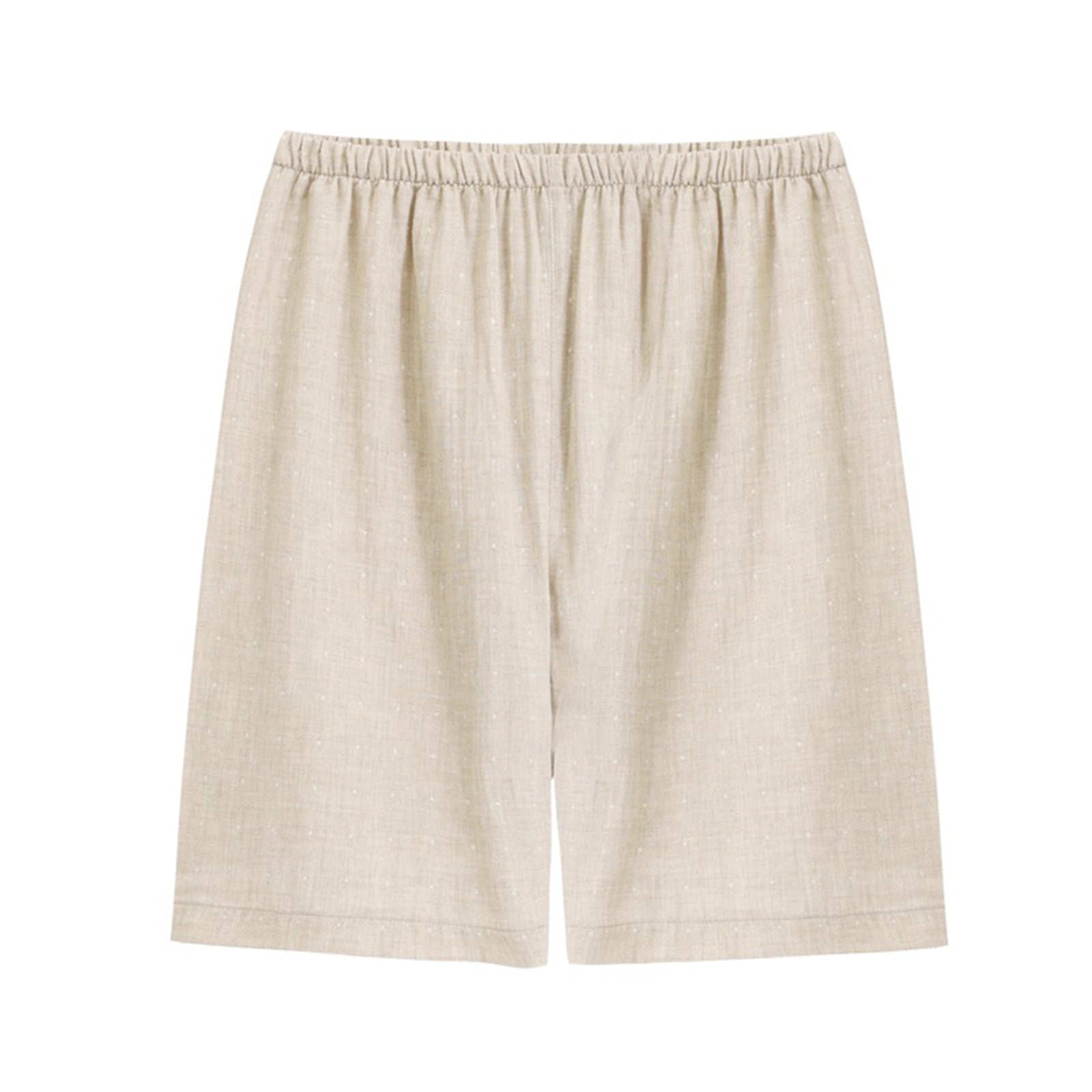 Aobny Sleep Women's Pajamas Beige Trendy Cotton Linen Sleep Shorts Wide ...