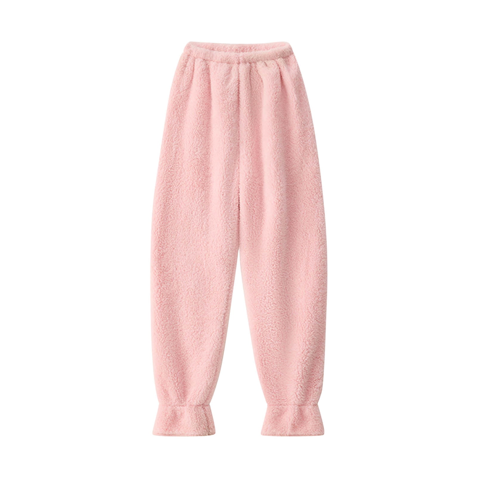 Aobny Sleeping Pajamas for Women Fleece Fuzzy Pink Cuffed Ankle Solid ...