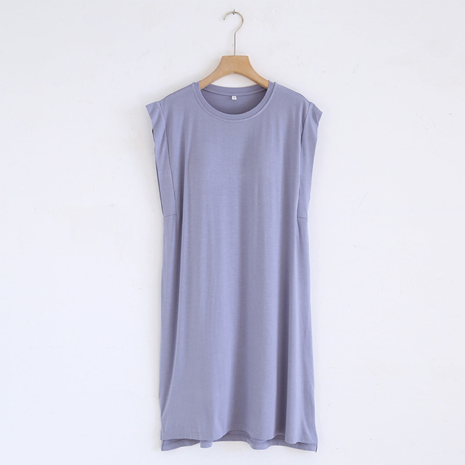 Aobny Sleeveless Nightgowns for Women Mumu Cotton Loungewear Plain Blue ...