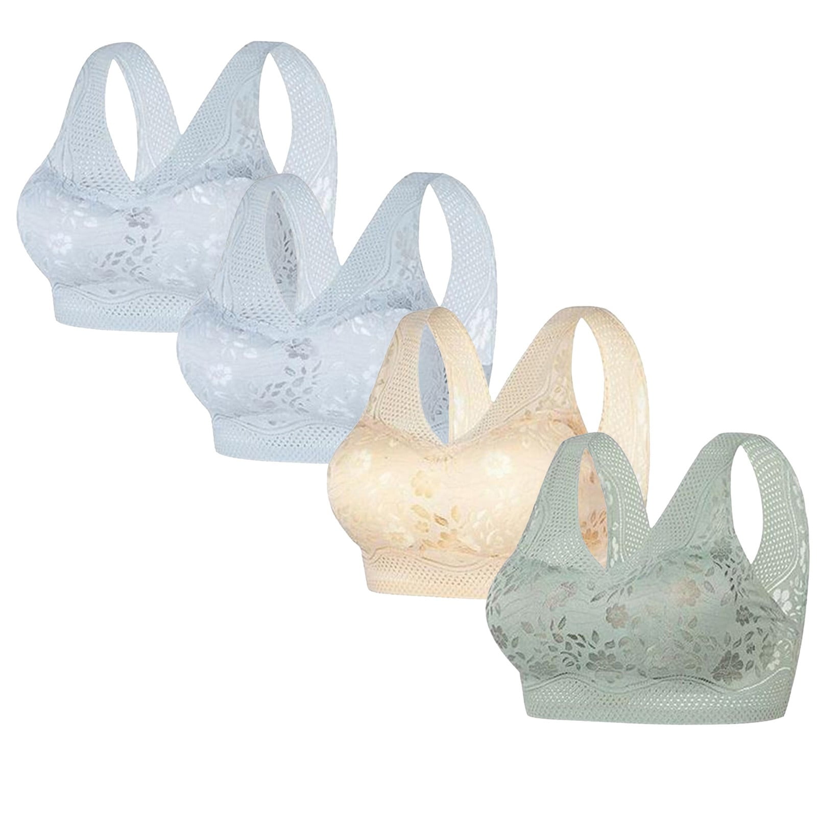Aobny Soft Women's Bras Green Lace 4 Pack Underwear Lift Bralette Solid ...