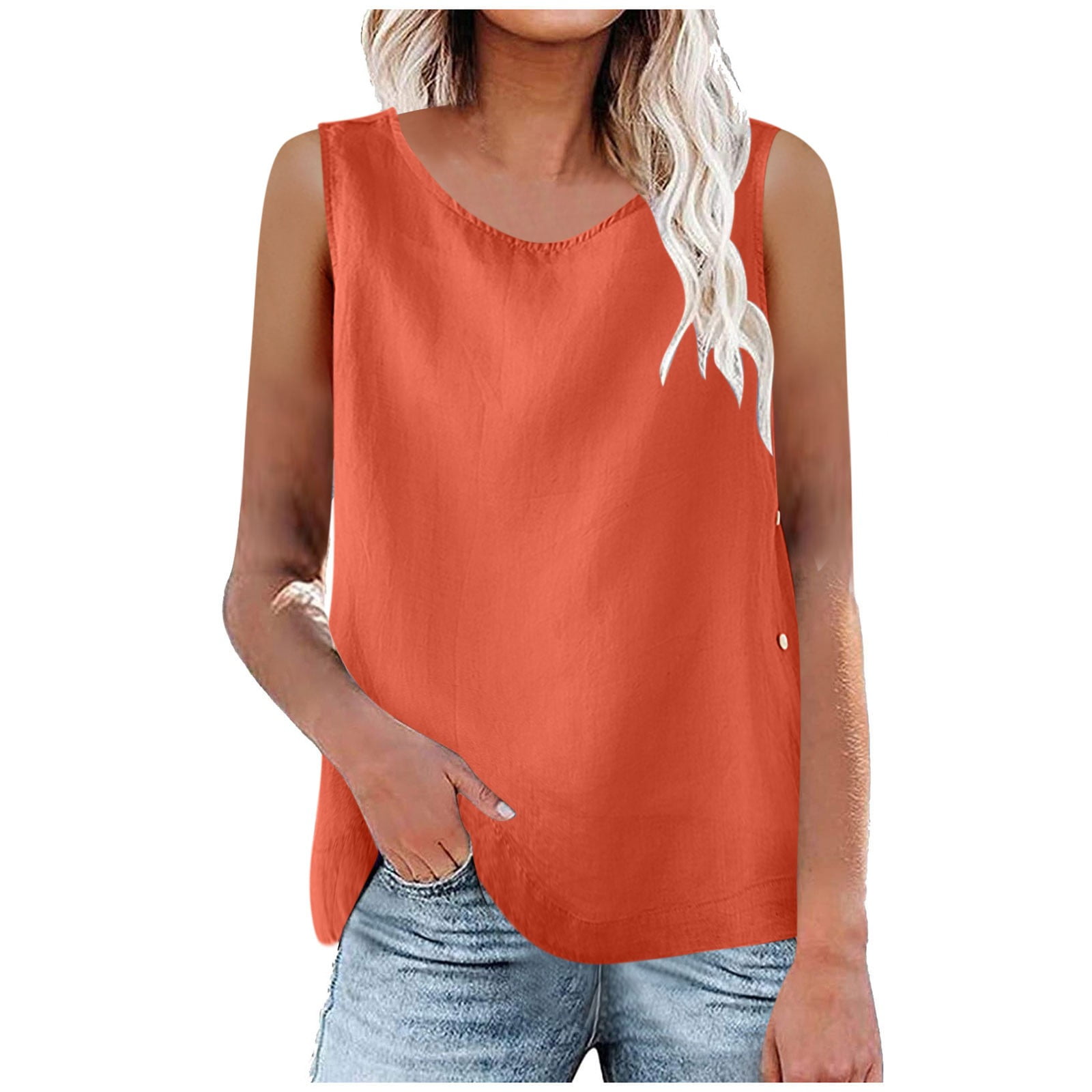 Aobny Spring Dressy Tank Tops for Women's Flowy Red Cotton Linen T ...