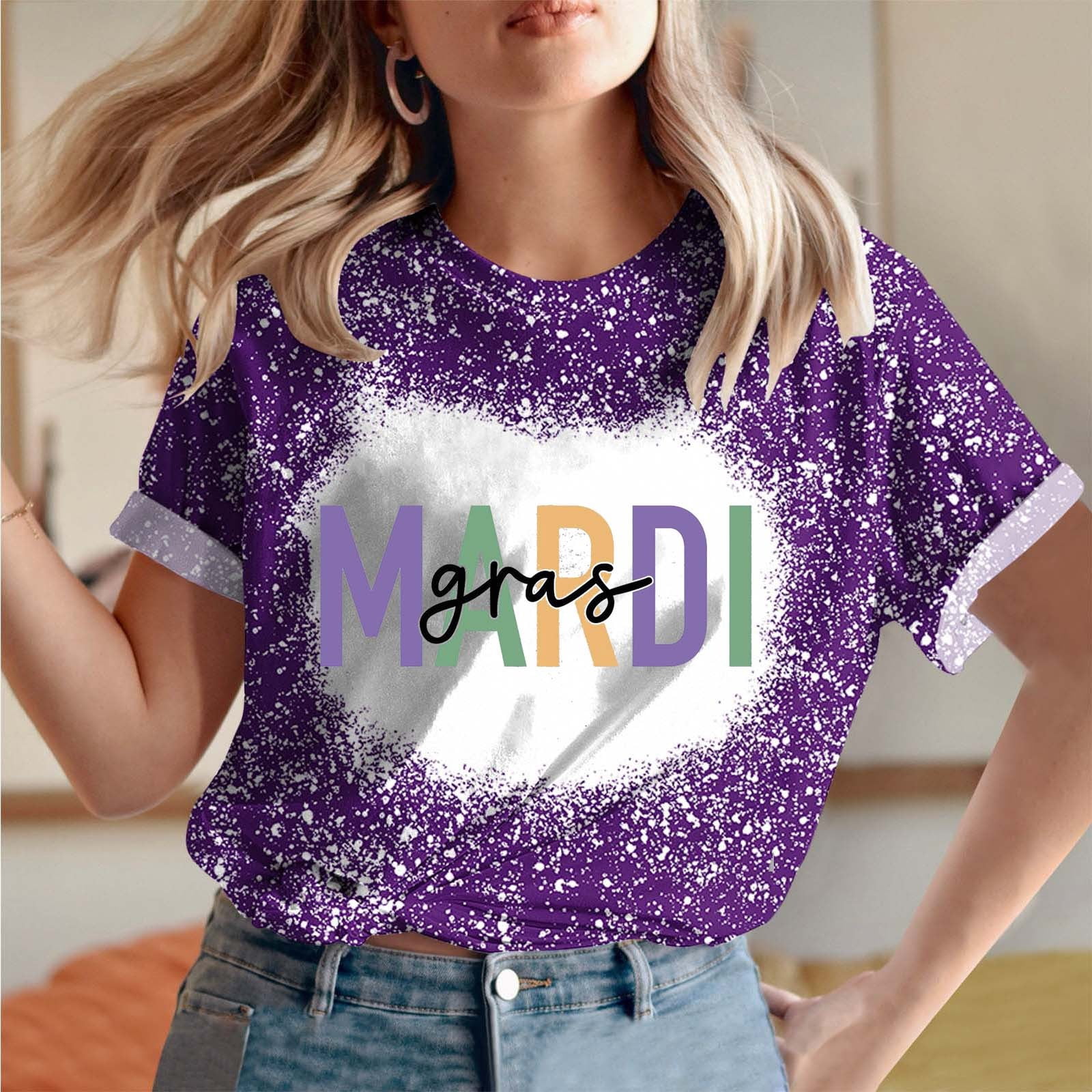 Aobny Spring Women's Casual T-Shirt Oversize Purple Clothes Crew Neck ...