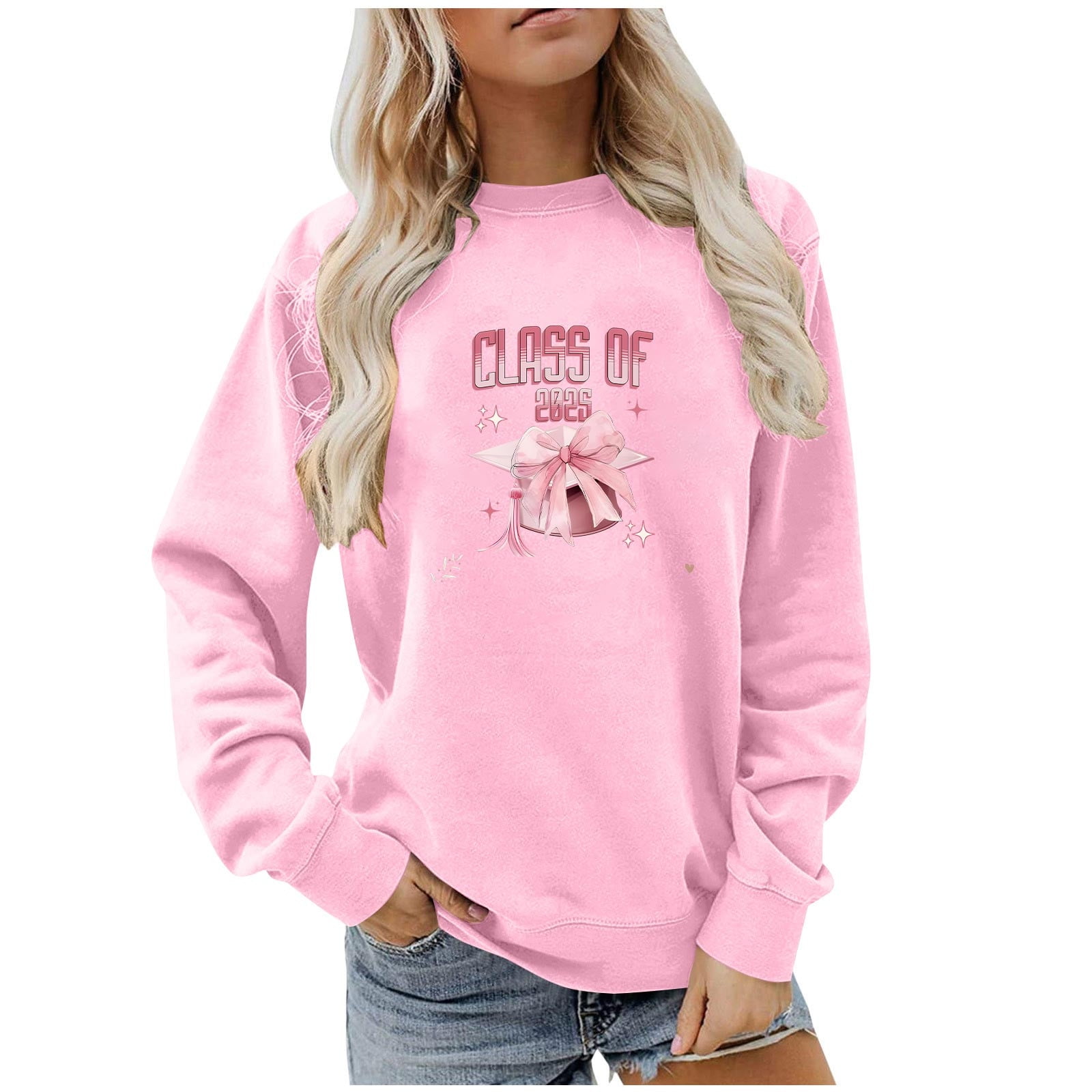 Aobny Spring Womens Sweatshirts Pink New Year Crew Neck 2025 Long