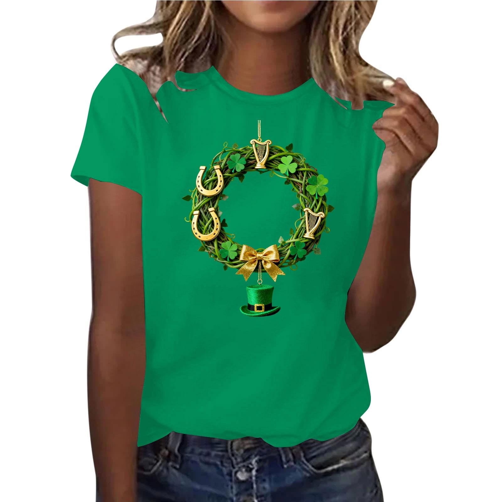 Aobny St Patrick's Holiday Blouse Graphic Womens Tshirt Crew Neck Short ...