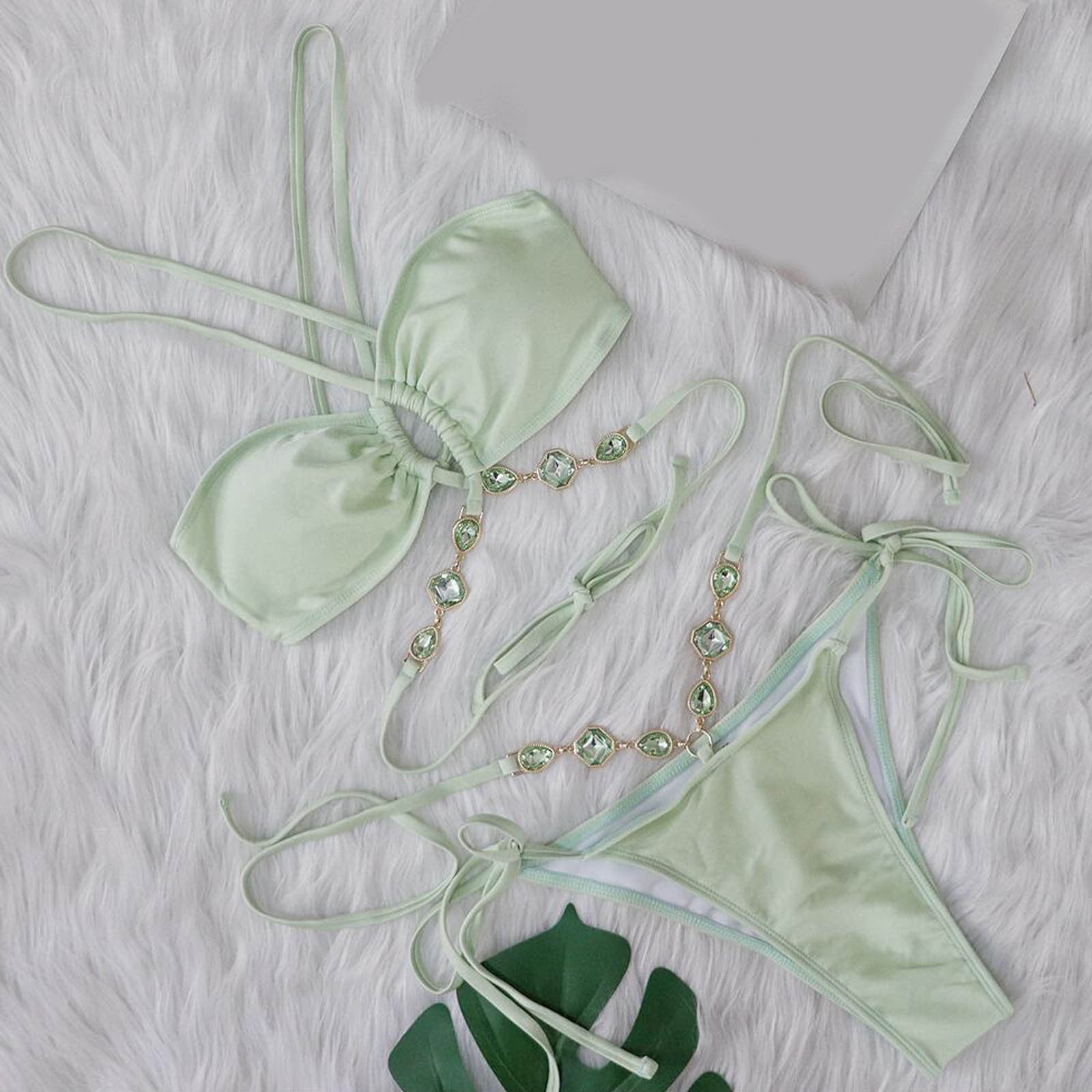 Aobny String 2025 Swimsuit Sets for Women's 2 Piece Green Underwears ...