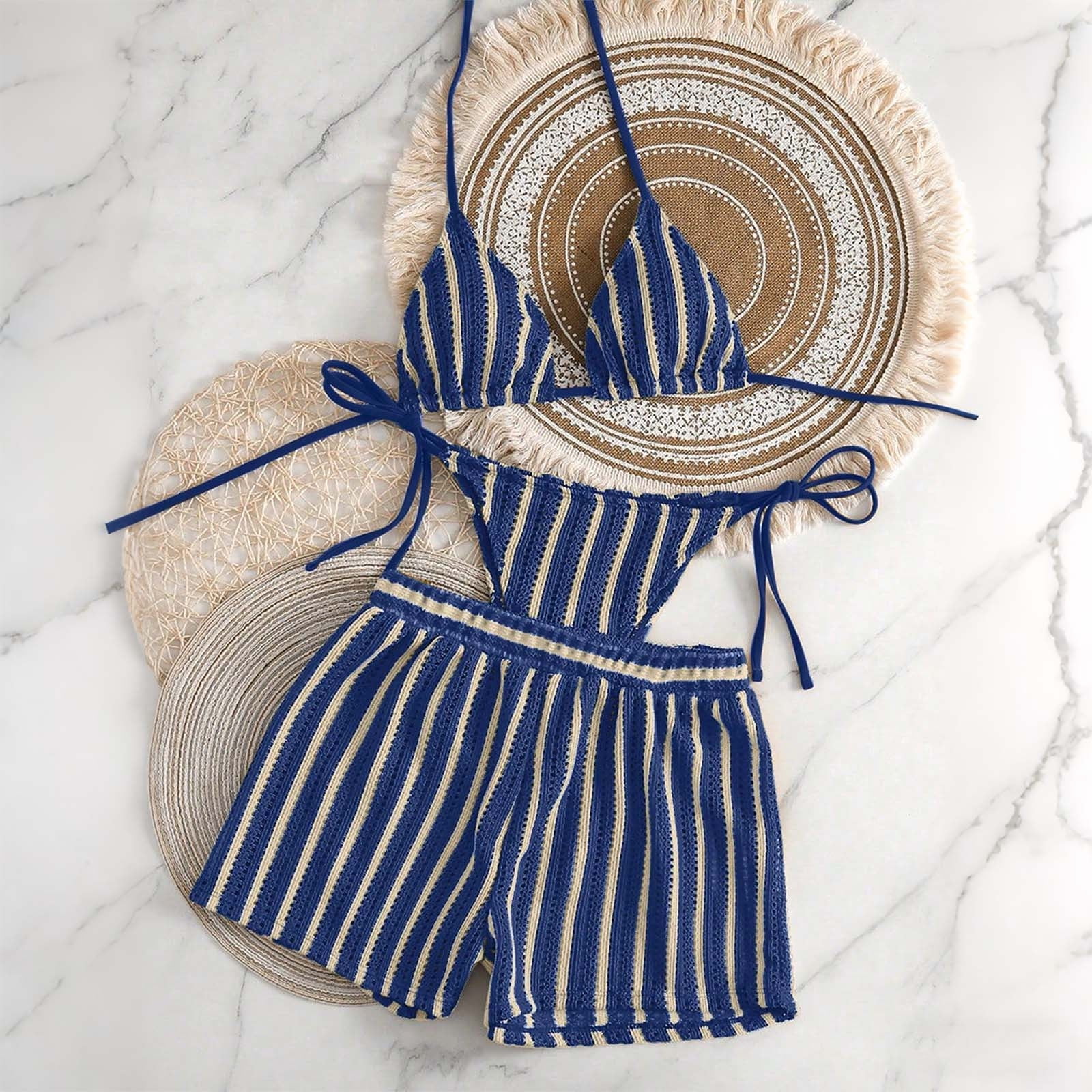 Aobny Swim Suits 3 Piece Bikinis Striped Women Bathing Suits Set V ...
