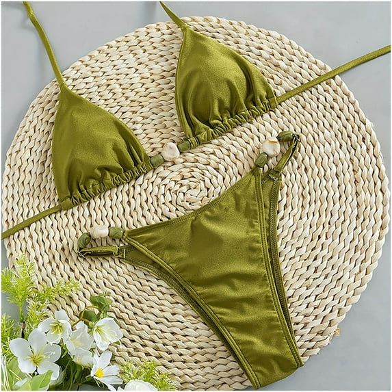 Aobny Swim Suits for Women Sexy Trikini Solid Bathing Suits Green Thong ...