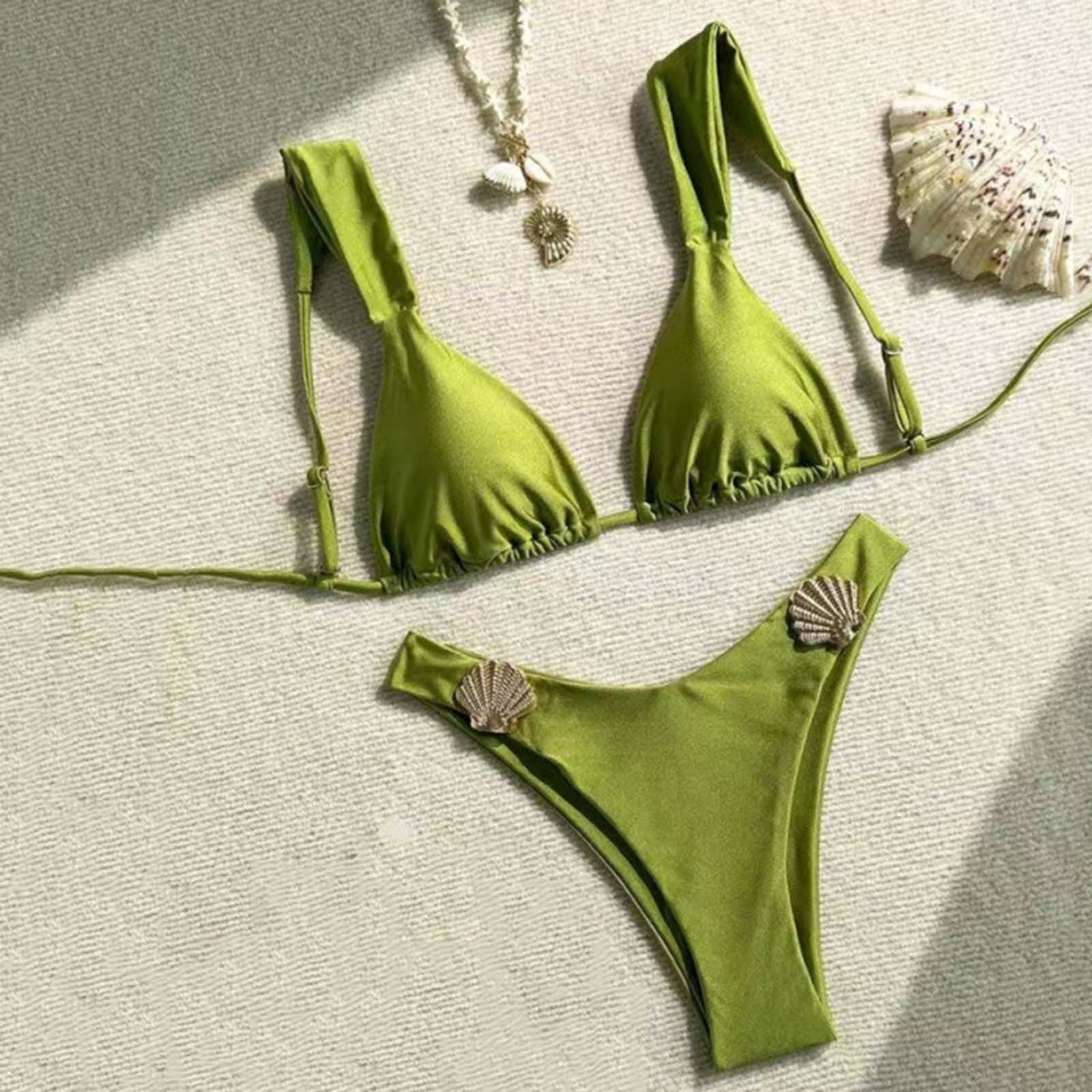 Aobny Swimsuit Women Bikinis Sexy Swim Suit Thong Set Triangle Green ...