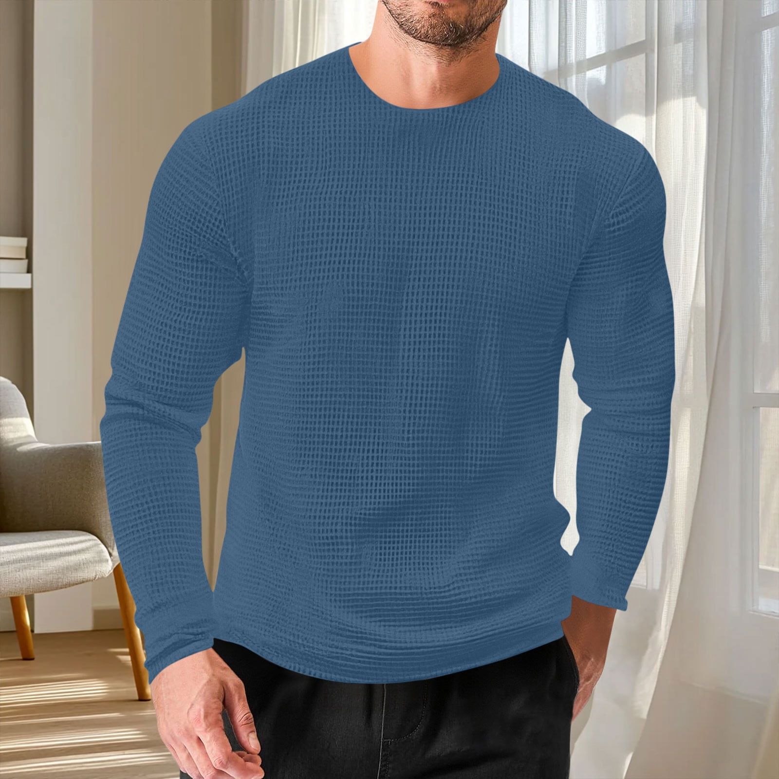 Aobny T-Shirts for Men Waffle Oversized Plain Shirts Big & Tall Crew ...