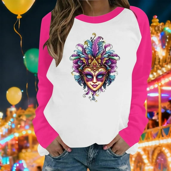 Aobny T-Shirts for Women Plus Size Oversized Carnival T-shirt Raglan ...