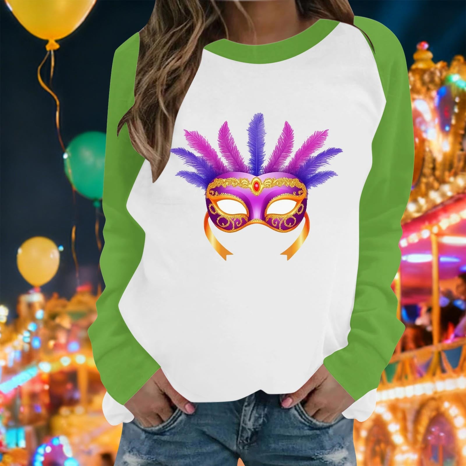 Aobny Teacher Shirt Oversized Carnival Womens Tops Long Sleeve Green ...