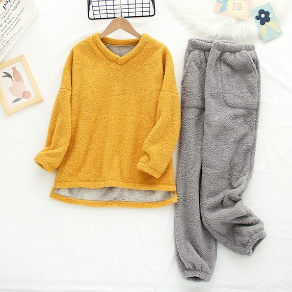 Aobny Thermal Family Pajamas Matching Sets Fleece Yellow Women ...