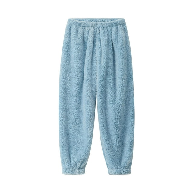 Aobny Trendy Pajamas for Women Blue Fleece Fuzzy Ankle Cuffed Solid ...