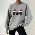 Aobny Trendy Womens Outerwear Sweatshirts Santa Gray Long Sleeve Waffle
