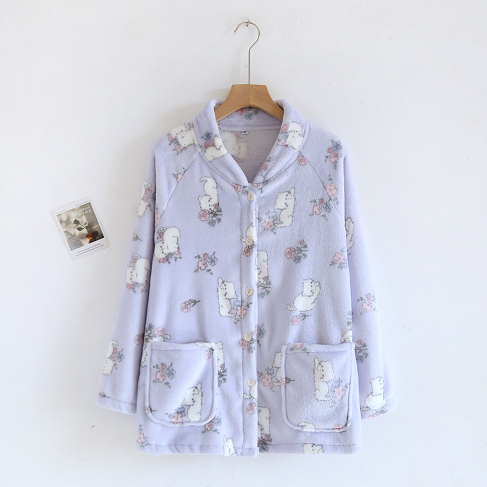 Aobny Winter Pajamas for Women Purple Flannel Warm Long Sleeve Floral V ...