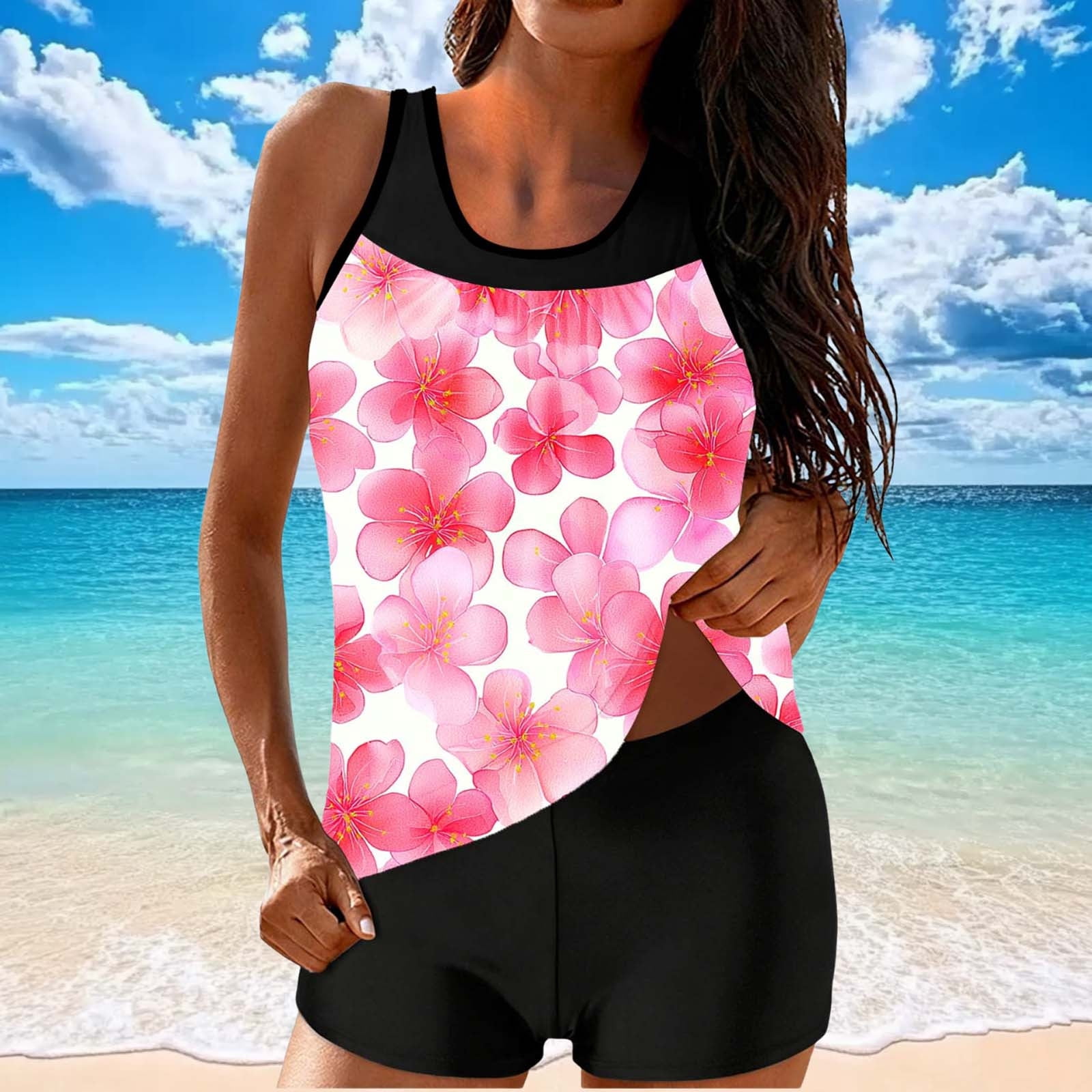 Aobny Women Bathing Suits Hawaiian Over 50 Swimsuit Tankinis Boy Shorts ...