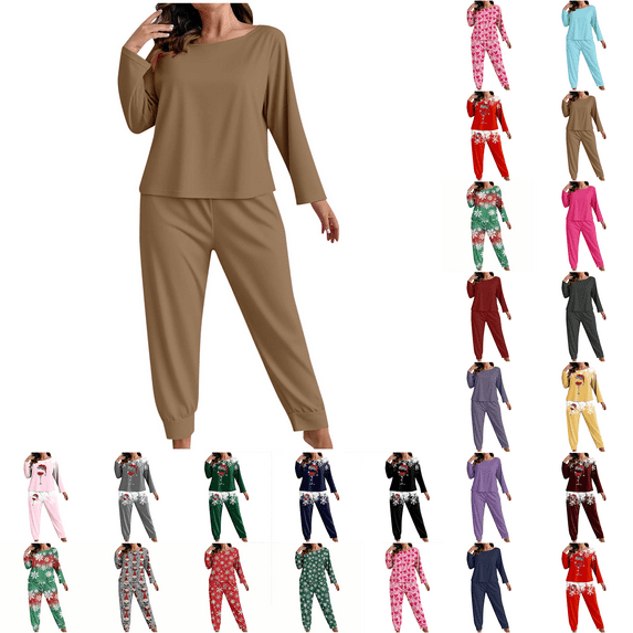 Aobny Women Pajamas Holiday Comfy Outfit Yellow Long Sleeve Polyester Plus Size Pajamas for ...