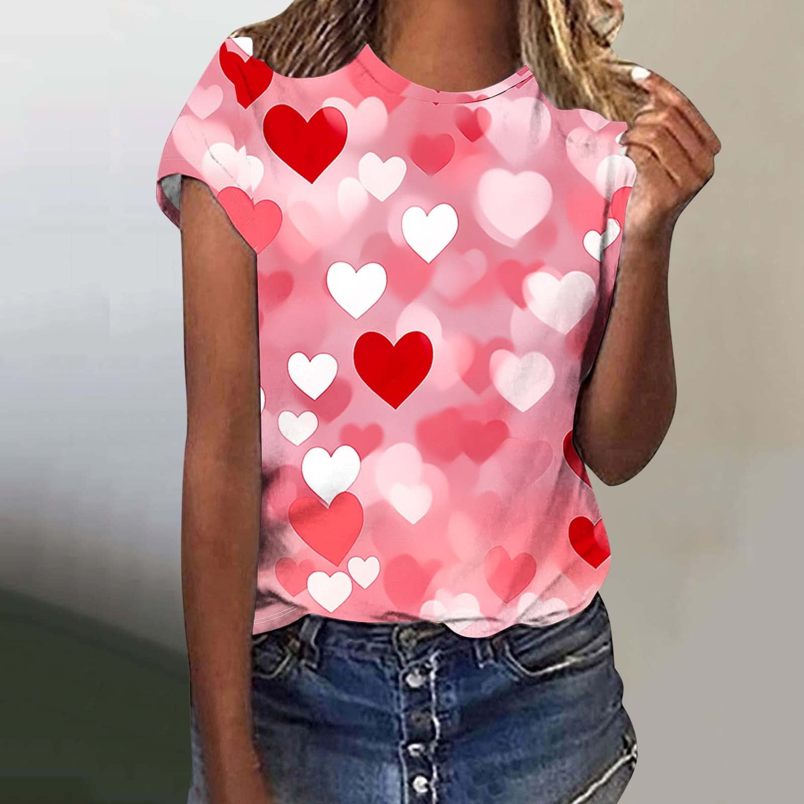 Aobny Women's Casual T-Shirt Oversized Soft Tees Valentine's Day Short ...