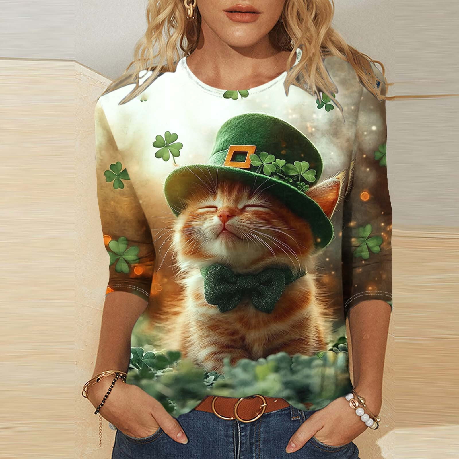 Aobny Women's Leisure T-Shirt Green Summer Oversized Tees 3/4 Sleeve ...
