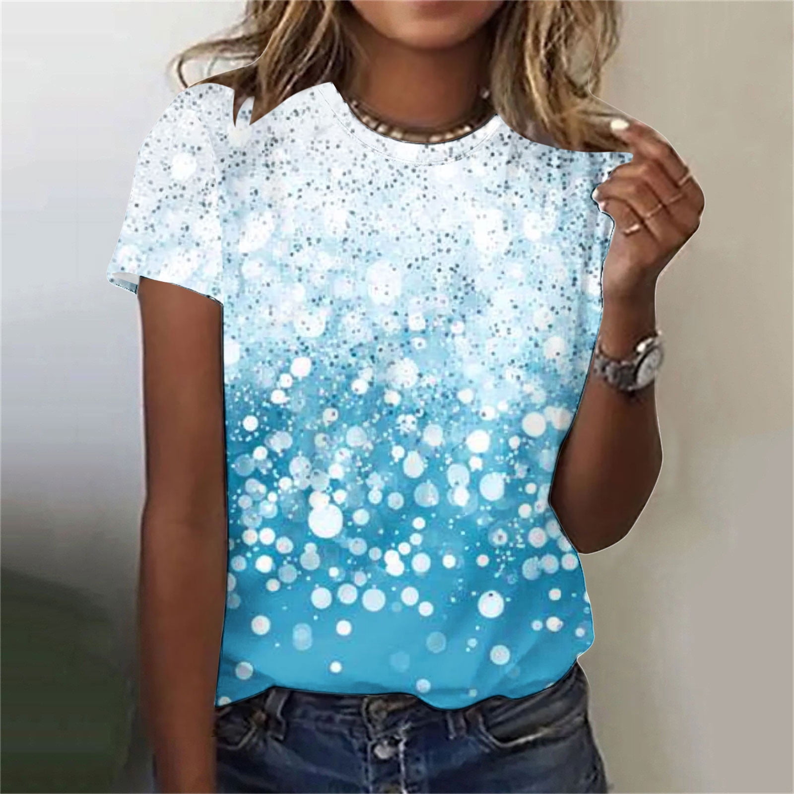 Aobny Women's Plus Casual T-Shirt Plus Size Fancy Tops Crew Neck Short ...