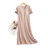 Aobny Women's Plus Nightgowns Moomoo Modal Long Nightgown V-Neck Short ...