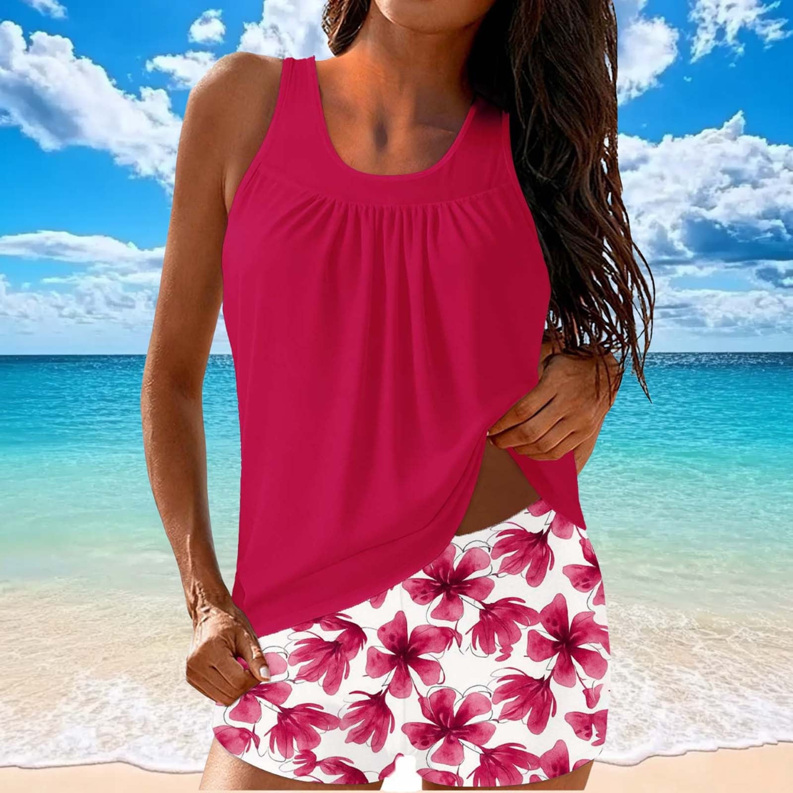 Aobny Women's Swimwear Modest Hawaiian Swim Suit Boy Shorts Tankinis ...