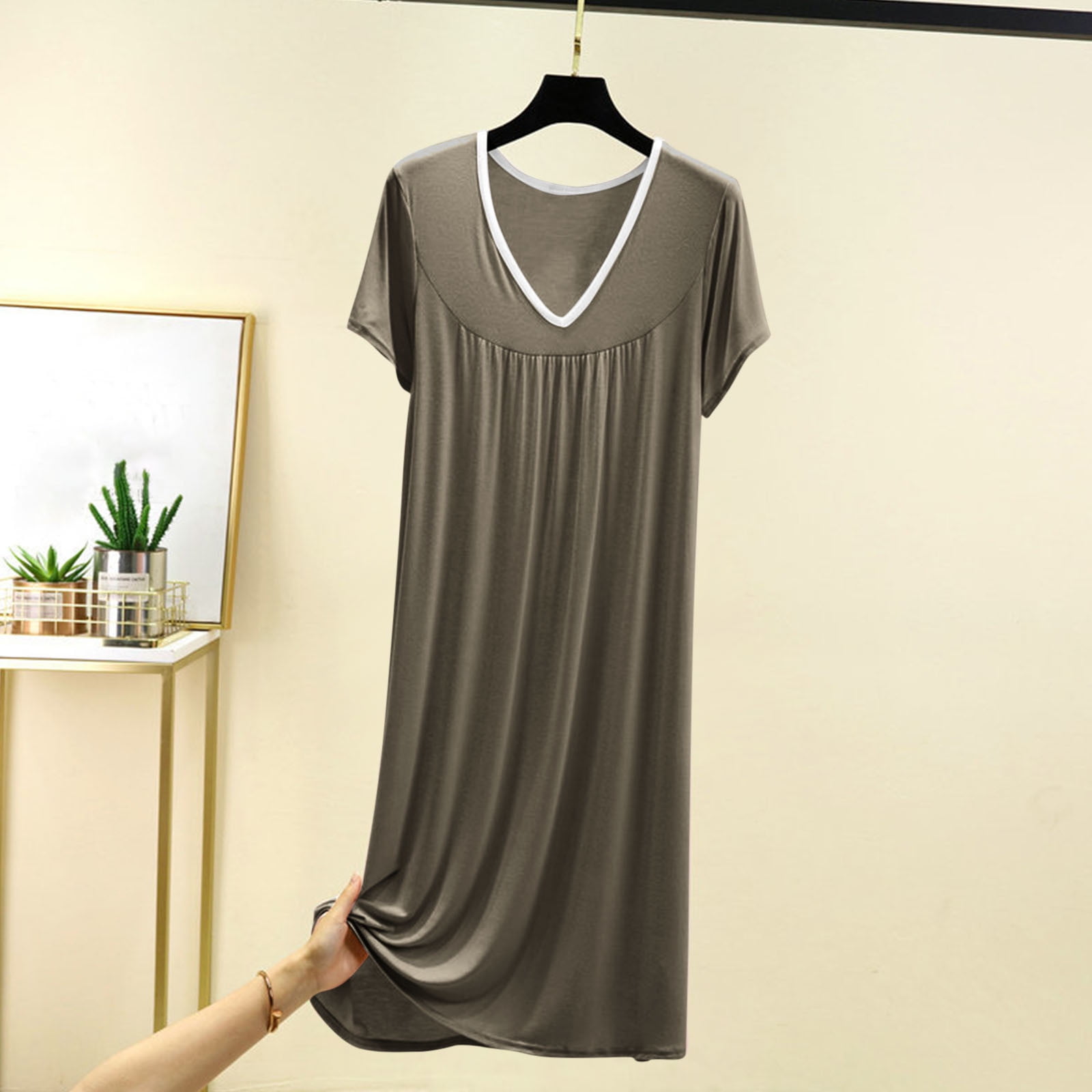 Aobny Women's V Neck Solid Color With Chest Cushion Loose And ...