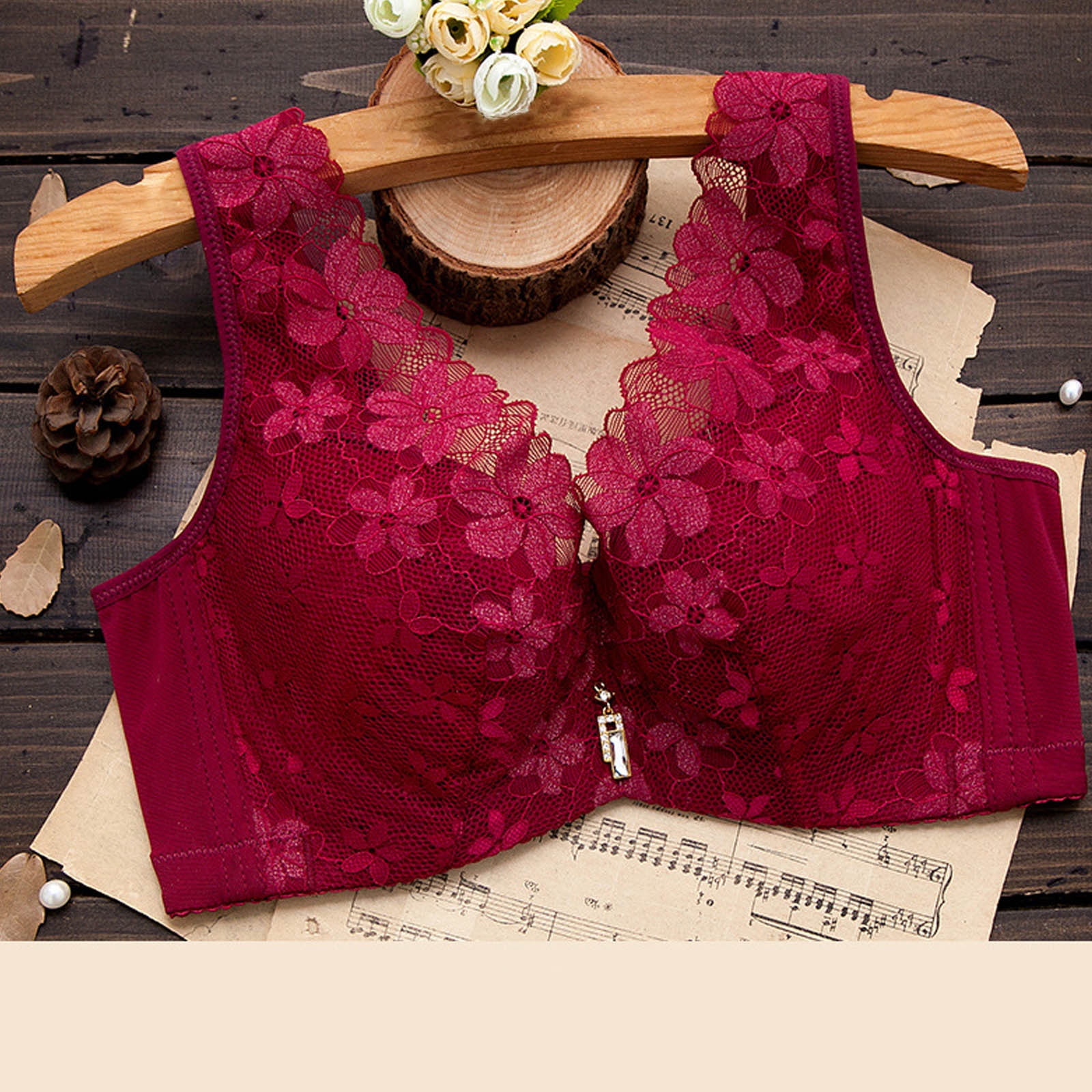Aobny Womens Bras Lace Lift Red Bralette XS-XXL Nylon Lounge Bras for ...