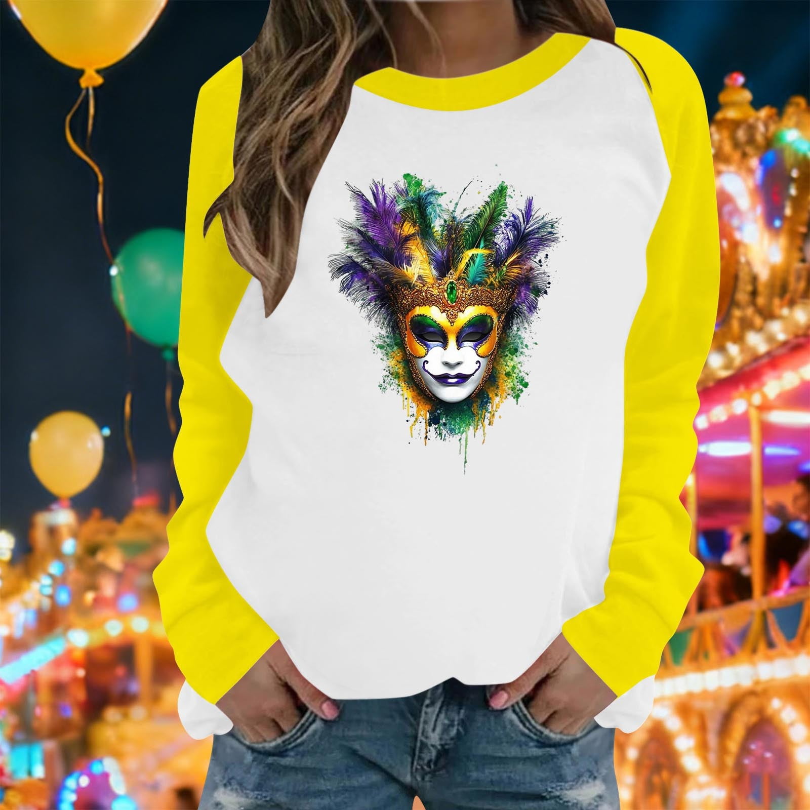 Aobny Womens Dressy Blouses Carnival Oversized Tshirt Crew Neck Long ...