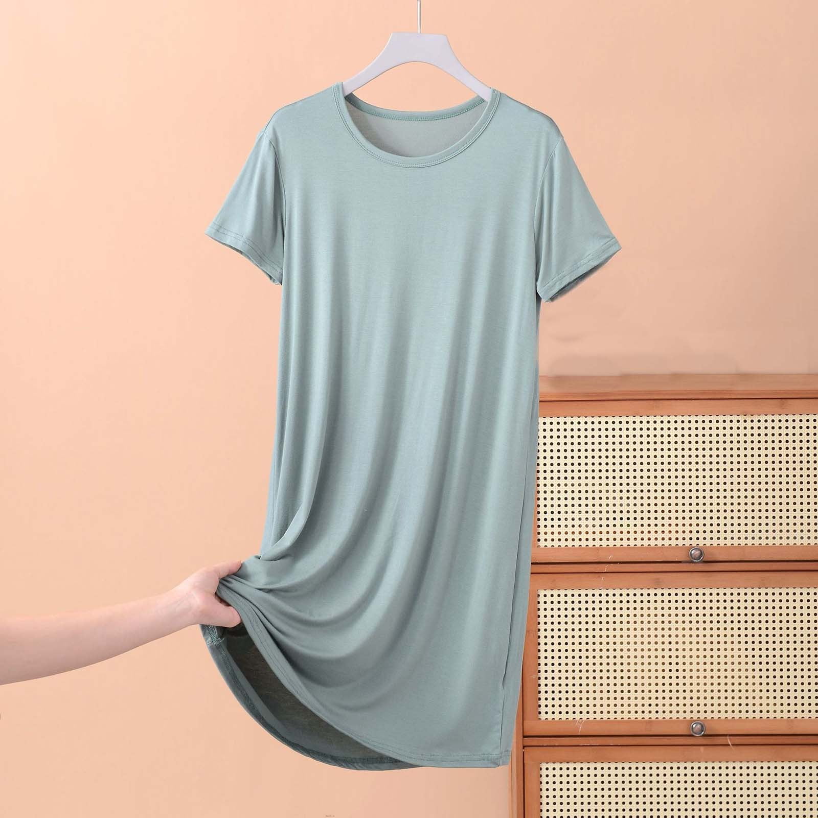 Aobny Womens Pajamas Set Green Modal Plain Pajamas Short Sleeve Crew ...