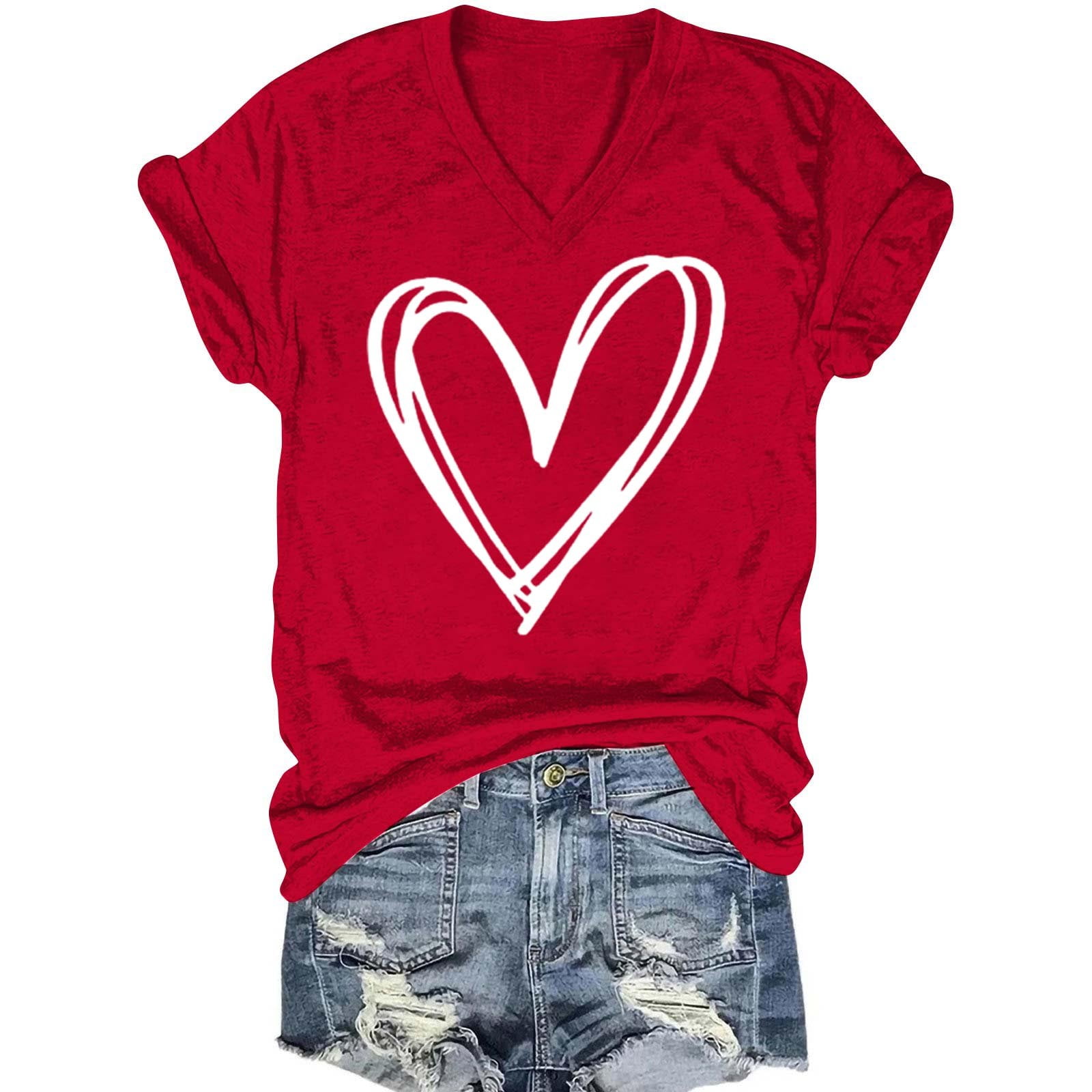 Aobny Work Women's Streetwear T-Shirt Red Valentine's Day Clothes V ...