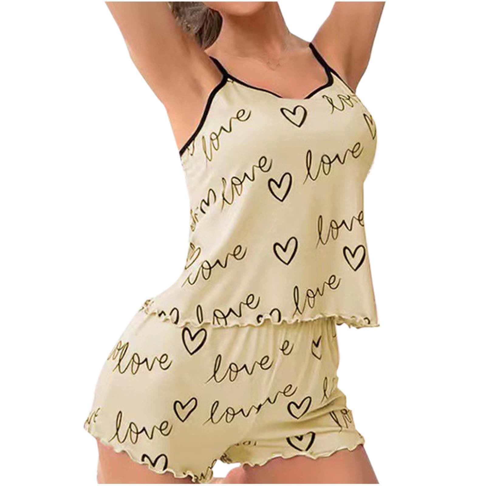 Aobny Yellow Comfort Pajamas for Women Thin Valentine's Day Sleeveless ...