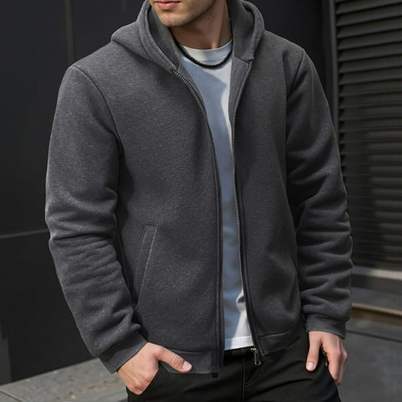 Aobny Zip-Up Mens Hoodie Athletic Gray Heavyweight Pullover Hooded Full ...