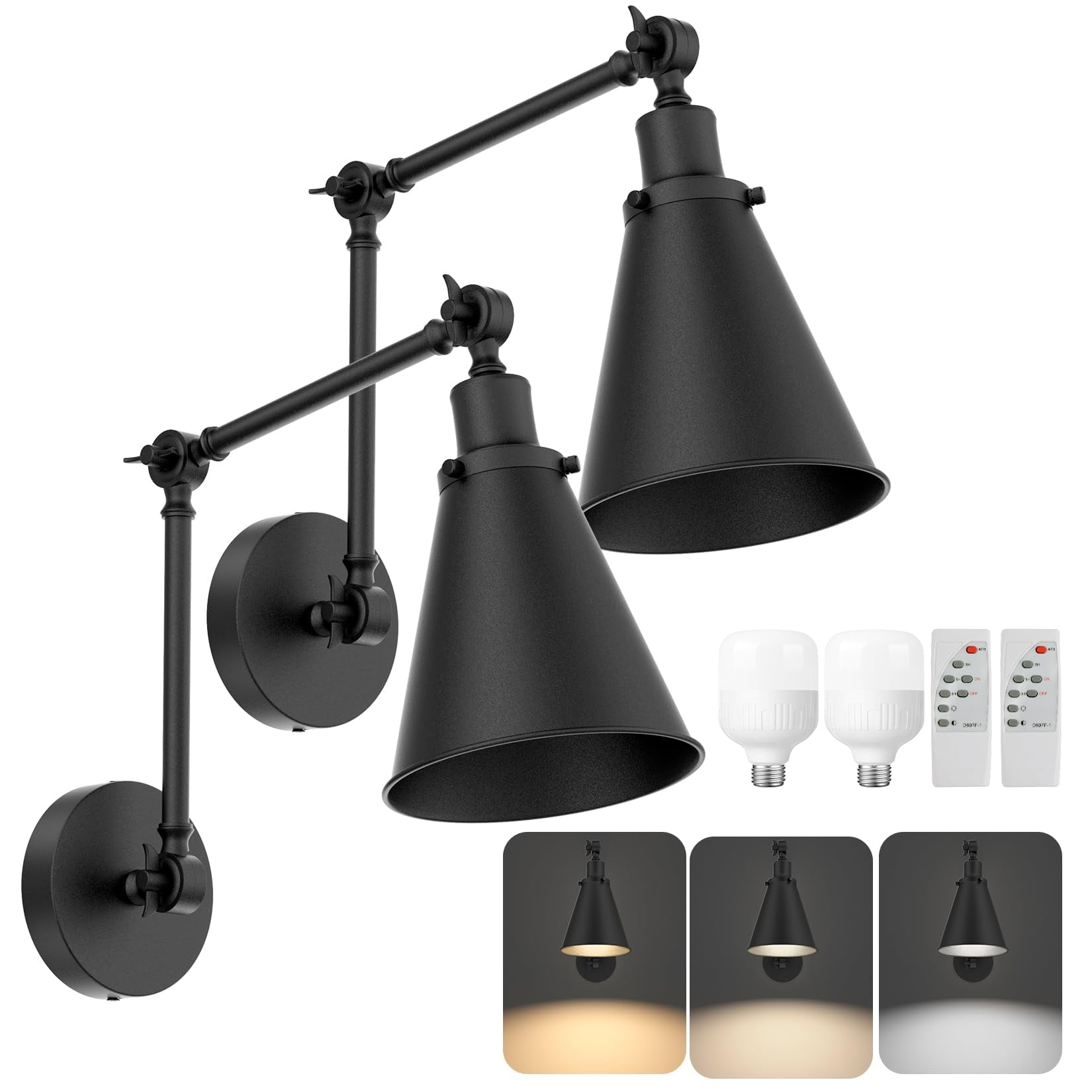 Aoceley 2-Pack Battery Operated Swing Arm Led Wall with Remote ...