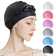 retro bubble crepe swim bathing cap with chin strap - black - Walmart.com