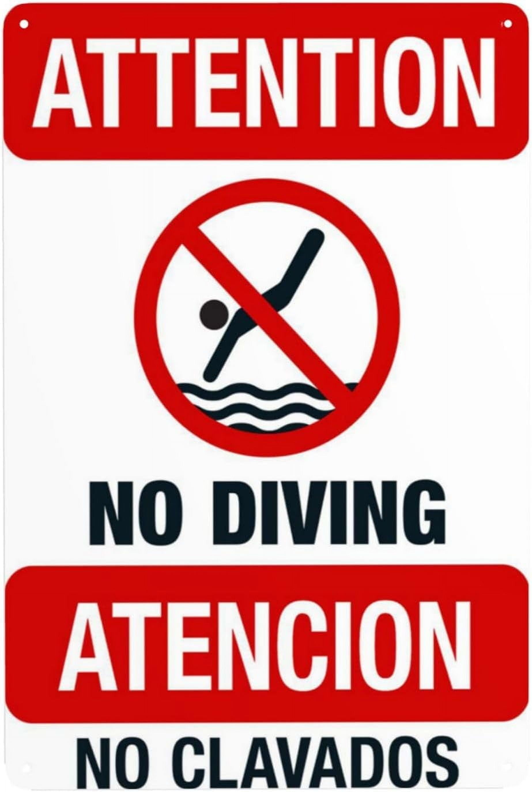 AociSuki Attention No Diving Sign, Bilingual Spanish English Pool ...