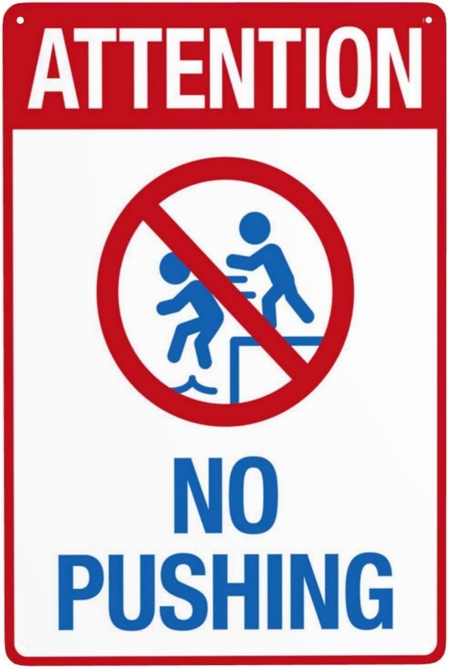 AociSuki Attention No Pushing With Graphic Sign Pool Safety Signs ...