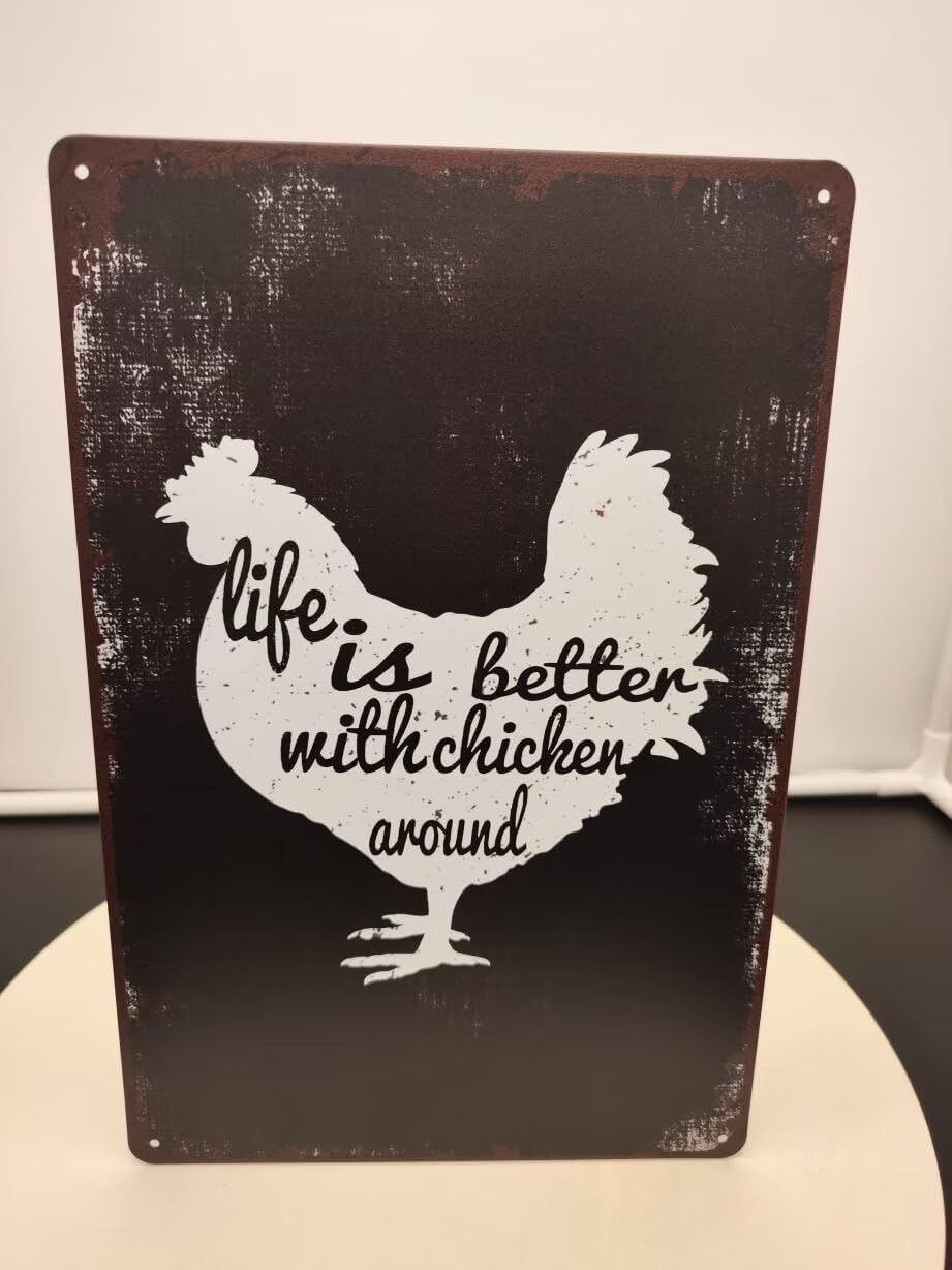 AociSuki Life is Better with Chickens 8x12 Inch Vintage Metal Sign, Humorous Wall Art Decor for ...