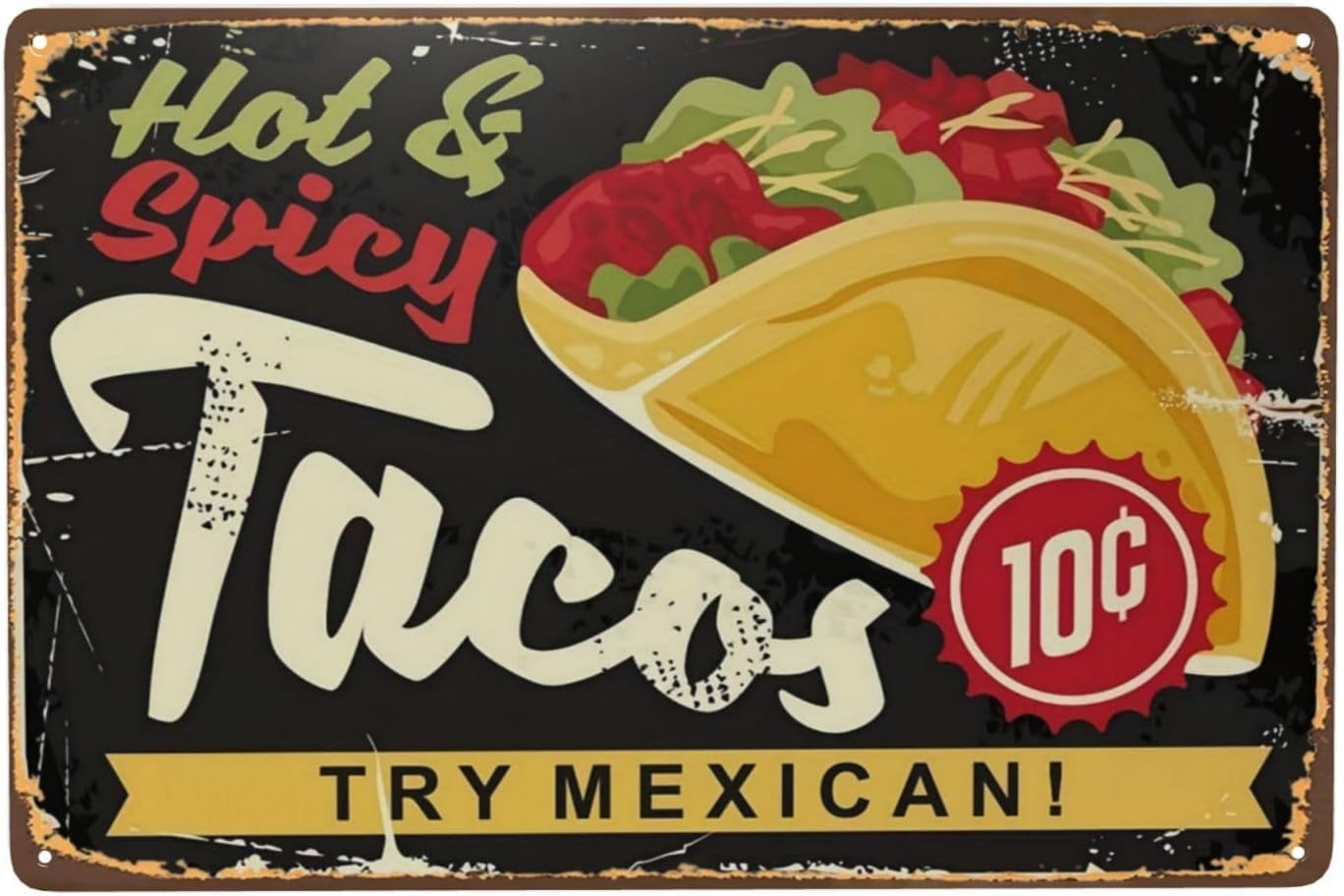 AociSuki Mexican Tacos Metal Sign, Chic Vintage Tin Signs, Retro Rusty ...