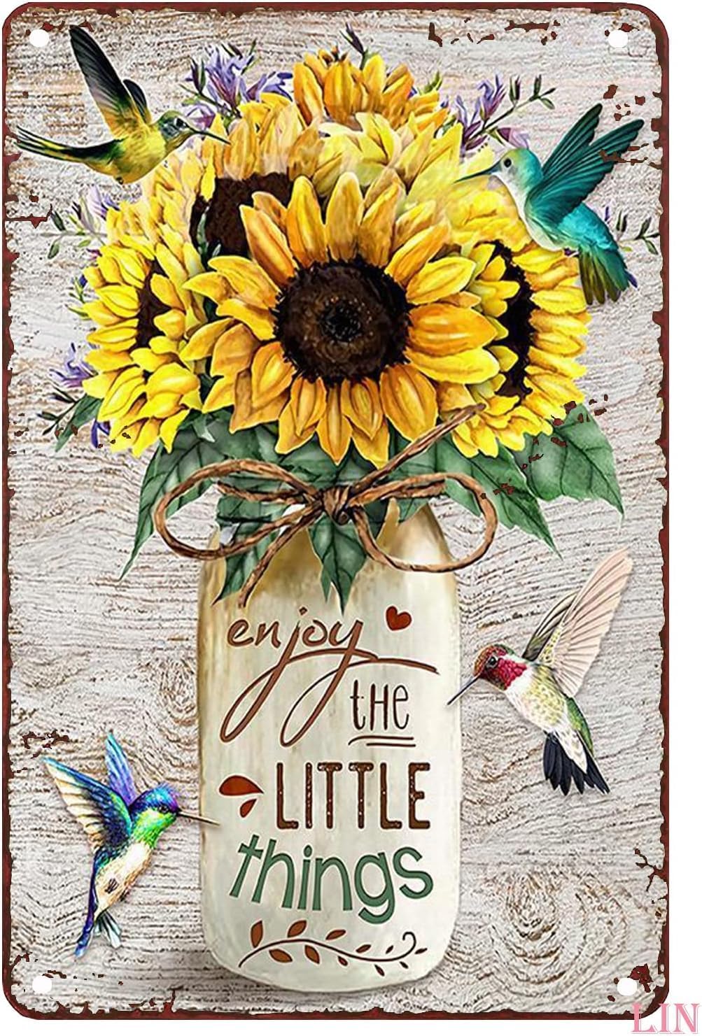 AociSuki Sunflower Metal Wall Decor Hummingbird Enjoy The Little Things ...