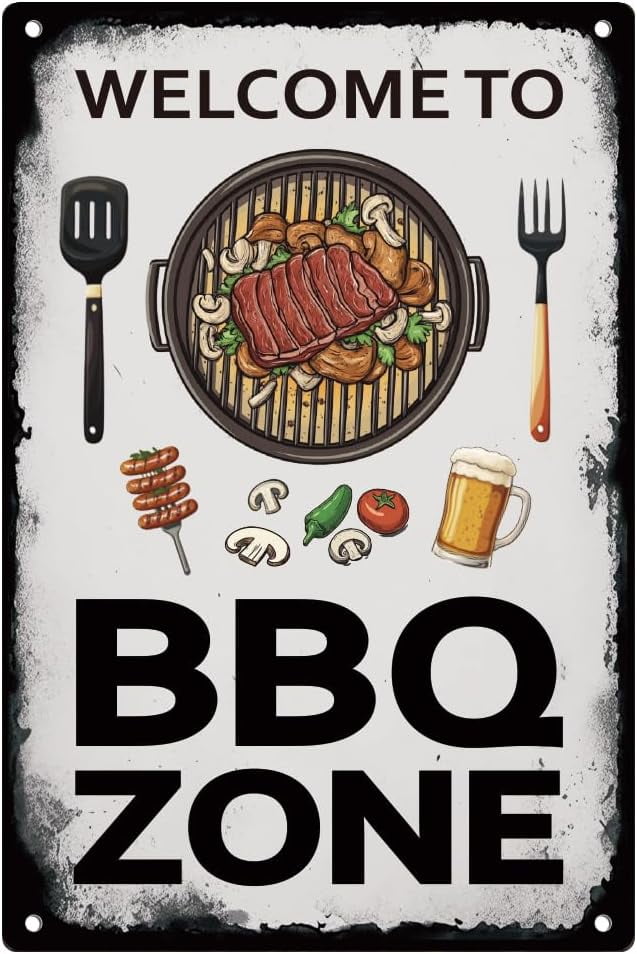 AociSuki Welcome to BBQ Zone Vintage Tin Sign Barbeque Retro Art Wall ...