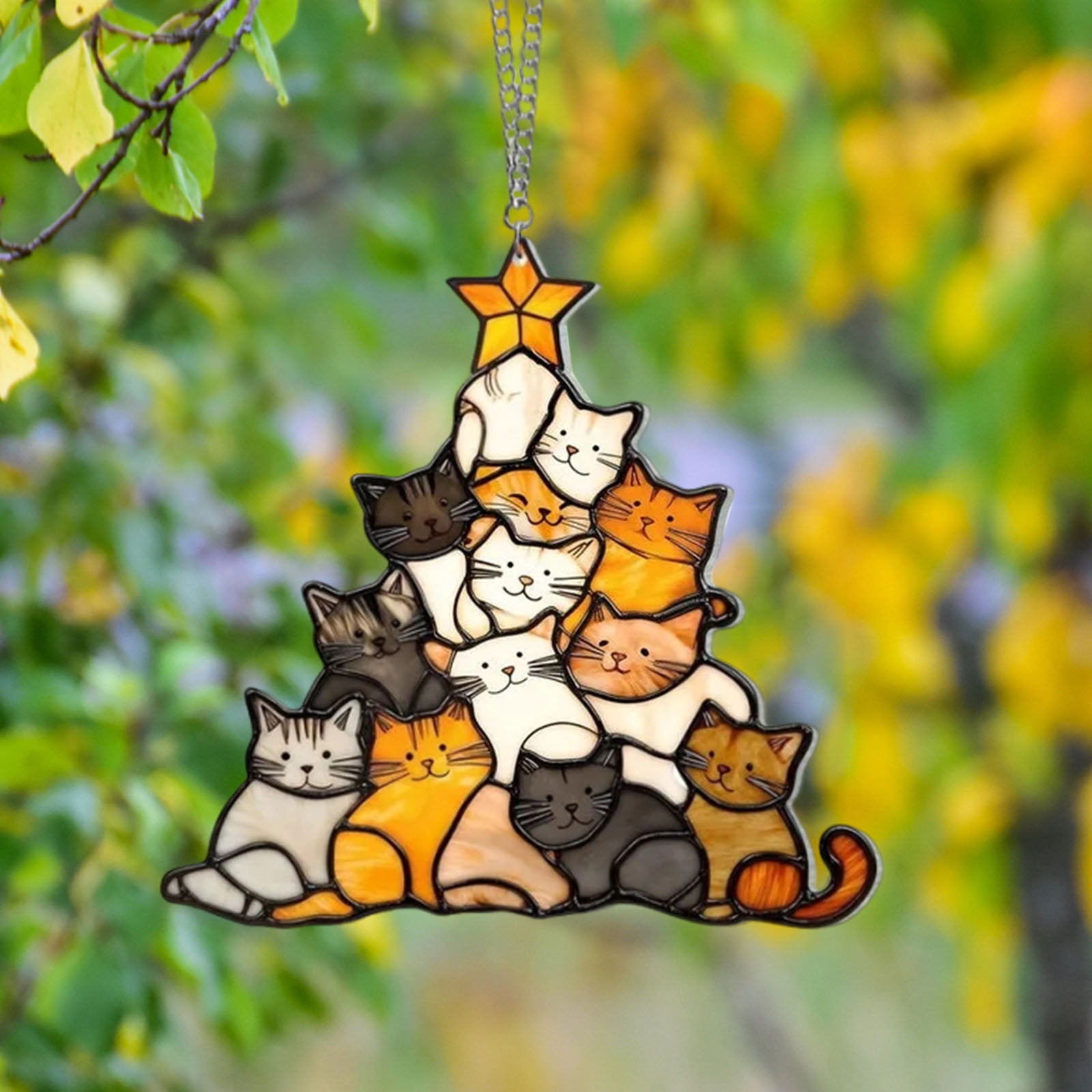 Aodebiao 2D Cat Christmas Tree Suncatcher Ornament Sun Catchers Indoor ...