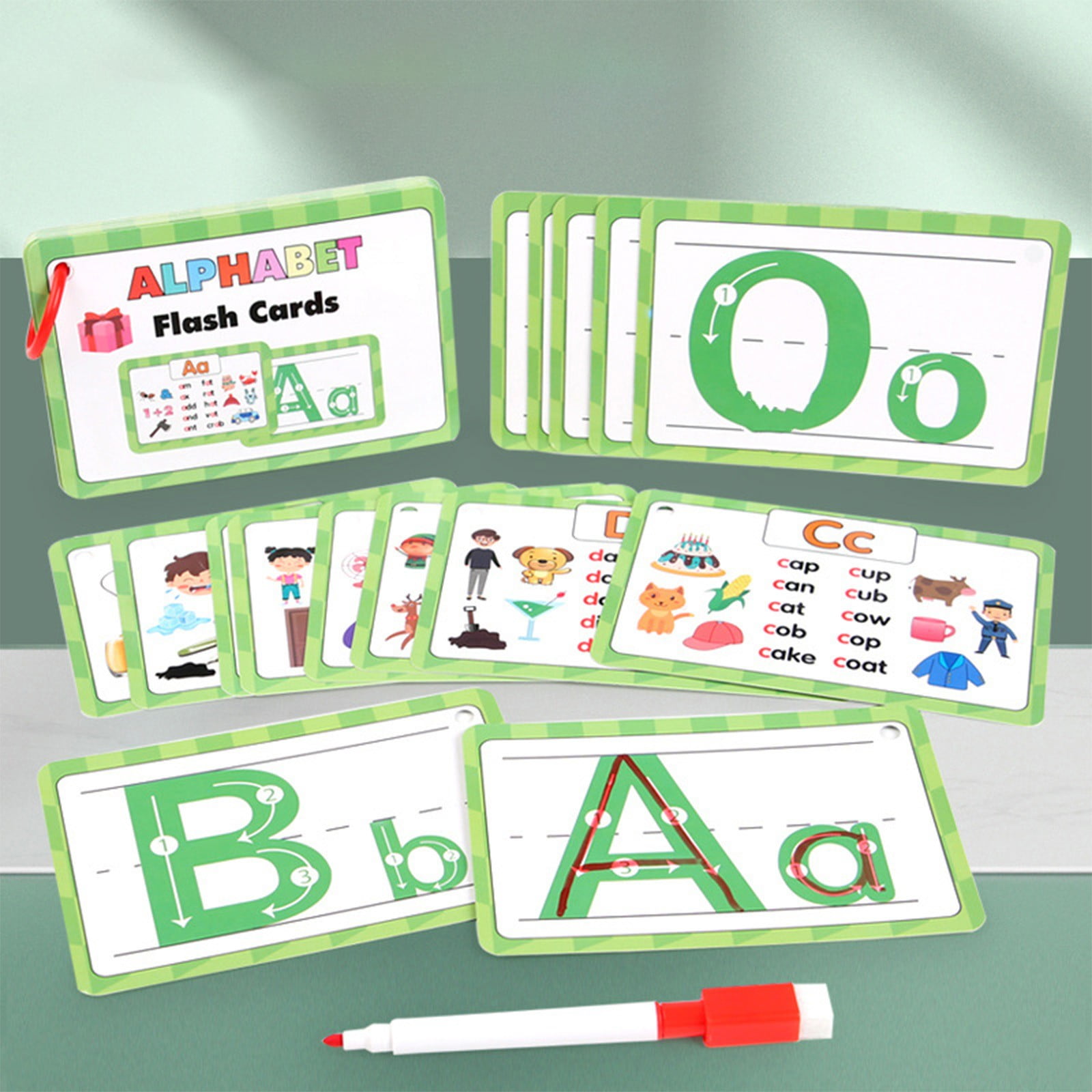 Aodebiao Alphabet Flash Cards with Erasable Pen Reusable Phonics ...