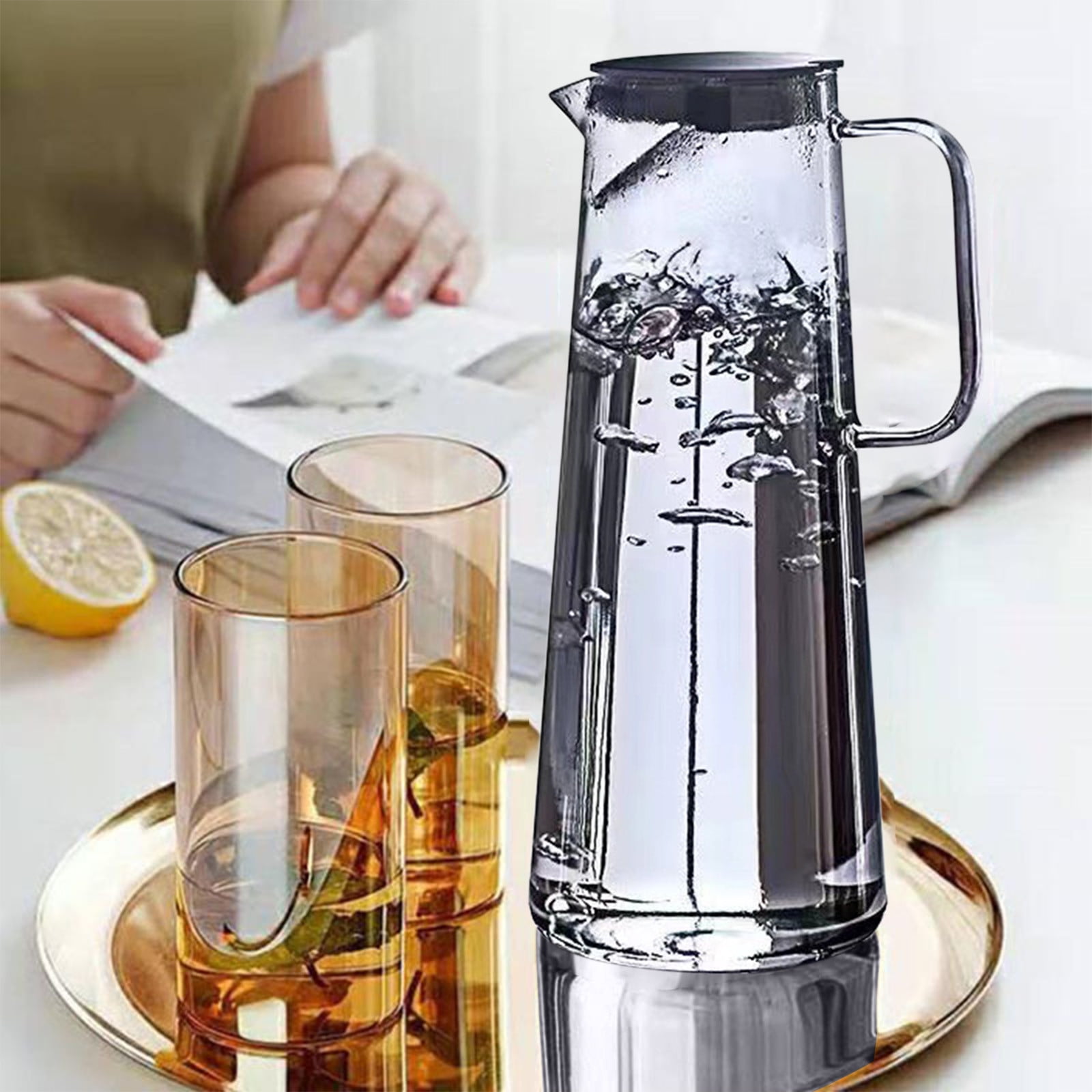 Aodebiao Amber Glass Pitcher with Lid and Spout Borosilicate Water ...